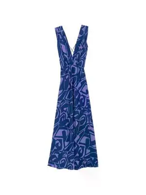 BLAKLACE V-neck Sleeveless Printed Maxi Dress - Blue