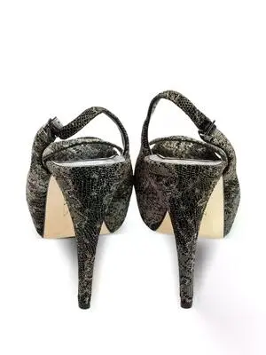 GINA Platform Slingback Sandals With Metallic Lace Overlay