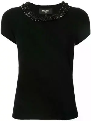 Paule Ka Wool, Cashmere And Cotton-blend Knitted Top With Fringed Neck Detail