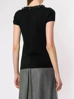 Paule Ka Wool, Cashmere And Cotton-blend Knitted Top With Fringed Neck Detail