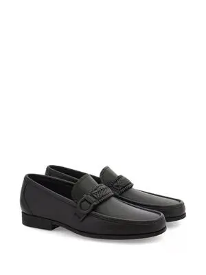 FERRAGAMO Gancini Braided Leather Loafers - Black