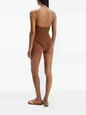 12 STOREEZ Open Back Square Neck Swimsuit - Brown