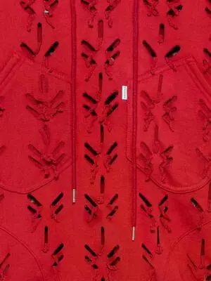 JUNTAE KIM Laser Slashed Drawstring Hoodie - Red