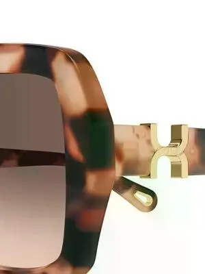Chloé Square Frame Sunglasses With Gold Tone Logo Detail - Brown