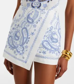 SELF-PORTRAIT Embroidered Linen & Cotton Skort
