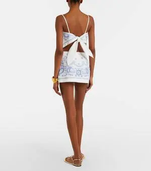 SELF-PORTRAIT Embroidered Linen & Cotton Skort