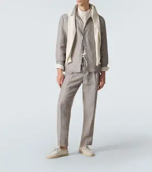 Brunello Cucinelli Tapered Hemp And Linen Trousers - Grey