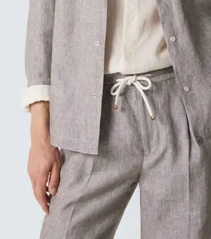 Brunello Cucinelli Tapered Hemp And Linen Trousers - Grey