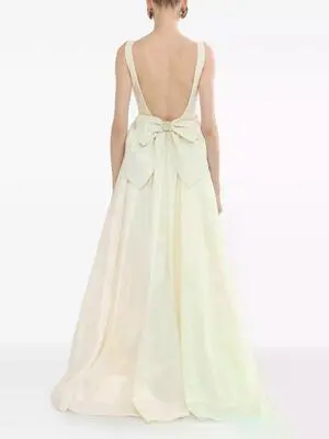 NISSA Sleeveless Maxi Dress With Bow Detail And Train - Neutrals