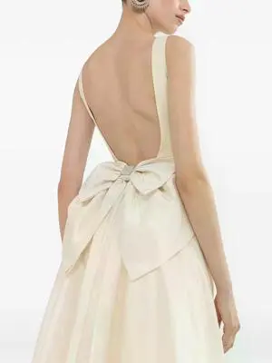 NISSA Sleeveless Maxi Dress With Bow Detail And Train - Neutrals