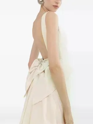 NISSA Sleeveless Maxi Dress With Bow Detail And Train - Neutrals