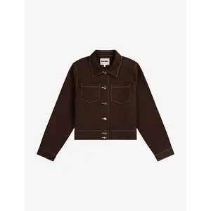 OMNES Cotton Contrast-stitch Cropped Jacket - Brown