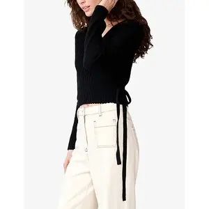 OMNES Soleil Knitted Wrap Top - Black