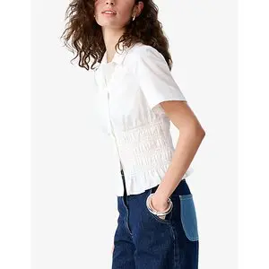 OMNES Merida Shirred-panel Short-sleeve Cotton Blouse - White