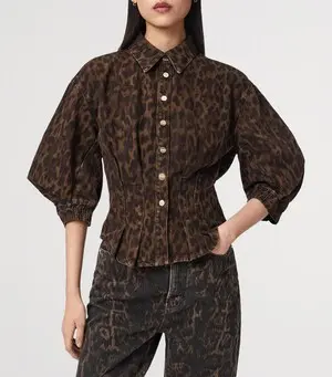 ALLSAINTS Nancy Leopard Print Denim Shirt