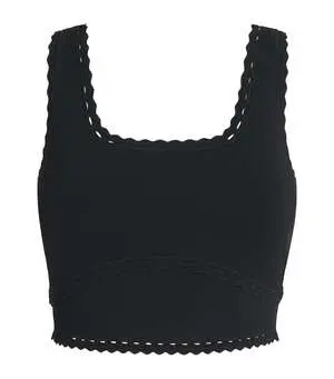 Sandro Ribbed Cropped Top With Scalloped Trim - Black