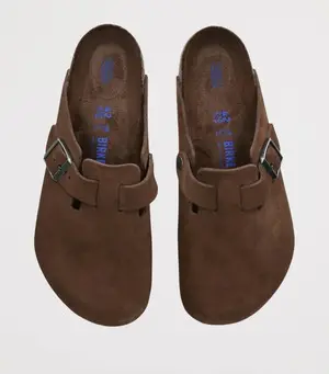 BIRKENSTOCK Suede Boston Clogs With Buckle Fastening - Brown
