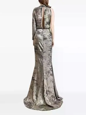 GEMY MAALOUF Metallic Asymmetrical Neck Maxi Dress