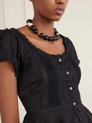 Rixo Sandi Cropped Broderie Anglaise Cotton Blouse - Black