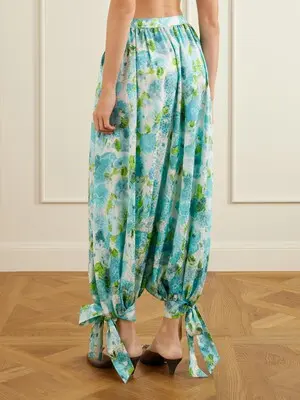 Chloé Floral-print Silk-jacquard Balloon Trousers - Blue