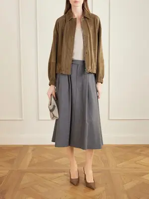 Brunello Cucinelli Pleated Wool-blend Midi Skirt