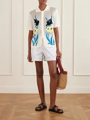 Marni Embroidered Open-knit Cotton Polo Shirt