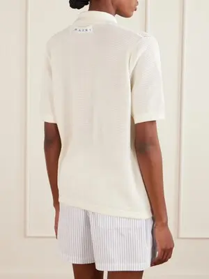 Marni Embroidered Open-knit Cotton Polo Shirt