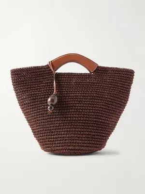 HUNTING SEASON Large Raffia Shopper With Leather Trim - Brown
