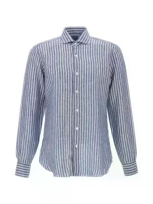BARBA NAPOLI Striped Linen Shirt - Blue