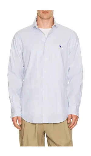 Polo Ralph Lauren Long Sleeve Stretch Linen Sport Shirt Stripe - Blue