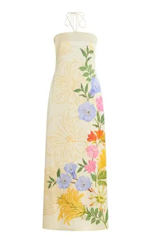 Verandah Floral Garden Linen-blend Satin Dress - Multi