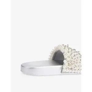 Kurt Geiger Meena Eagle Beaded Woven Slides - Cream