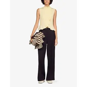 Sandro Smocked Ruffled-collar Stretch-woven Top - Light Yellow