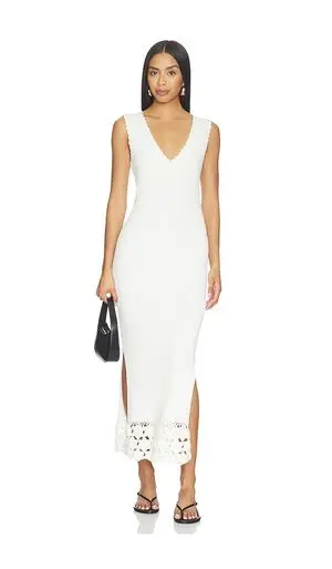 GANNI Fine Cotton Rib Crochet V-neck Dress - White
