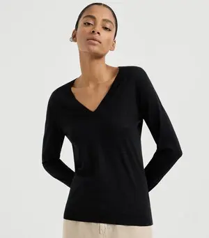 Brunello Cucinelli Cashmere-silk Blend V-neck Sweater - Black