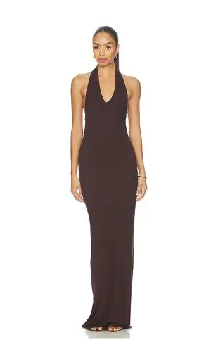 Enza Costa Silk Rib U-neck Halter Maxi Dress - Chocolate