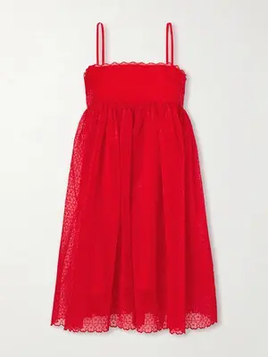 Cecilie Bahnsen Embroidered Tulle Mini Dress - Red