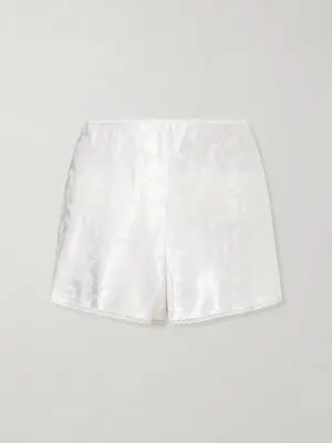 DÔEN Loren Floral Satin-jacquard Shorts - White