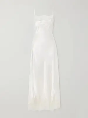 Carine Gilson Lace-trimmed Silk-satin Midi Dress - Neutrals