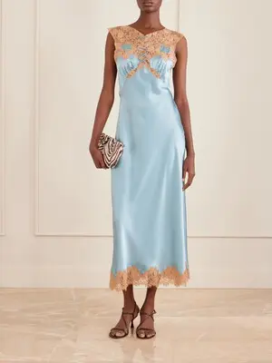 DÔEN Marcelle Lace-trimmed Silk-satin Midi Dress