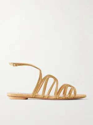AQUAZZURA Serenade Raffia Flat Sandals - Neutrals