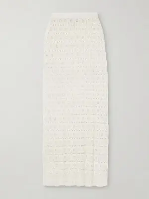 Calle Del Mar Crochet Midi Skirt With Fringe Hem - Neutrals