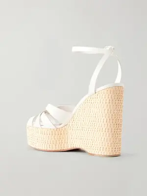 AQUAZZURA Copacabana 130 Leather And Raffia Wedge Sandals