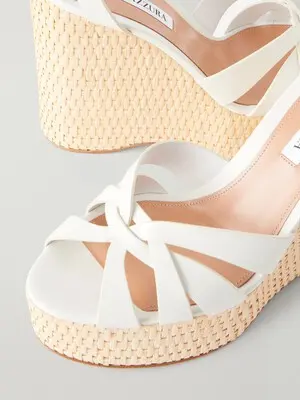 AQUAZZURA Copacabana 130 Leather And Raffia Wedge Sandals