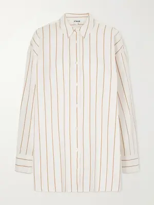 Staud Kendy Striped Cotton-blend Shirt - Neutrals