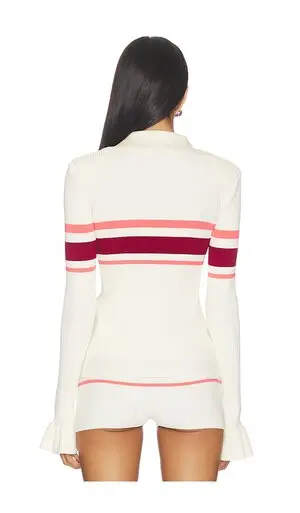 SELF-PORTRAIT Stripe Viscose Knit Button Top