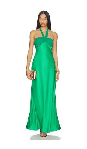 RUNAWAY THE LABEL Marilla Ruched Halter Maxi Dress - Green