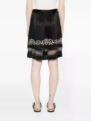 BODE Embroidered Fringed Mini Skirt - Black