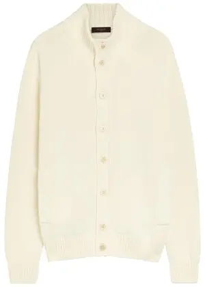 SLOWEAR Ribbed Cotton-knit High Neck Cardigan - Ecru