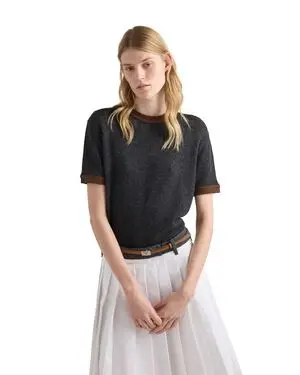 Prada Cashmere Crew-neck Sweater With Raglan Shoulders - Anthracite Gray/tobacco